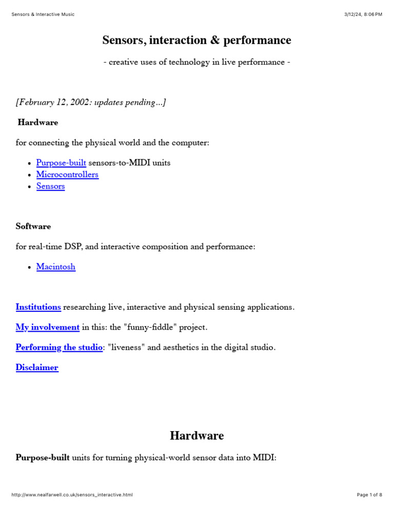 Sensors & Interactive Music | PDF | Analog To Digital Converter | Switch