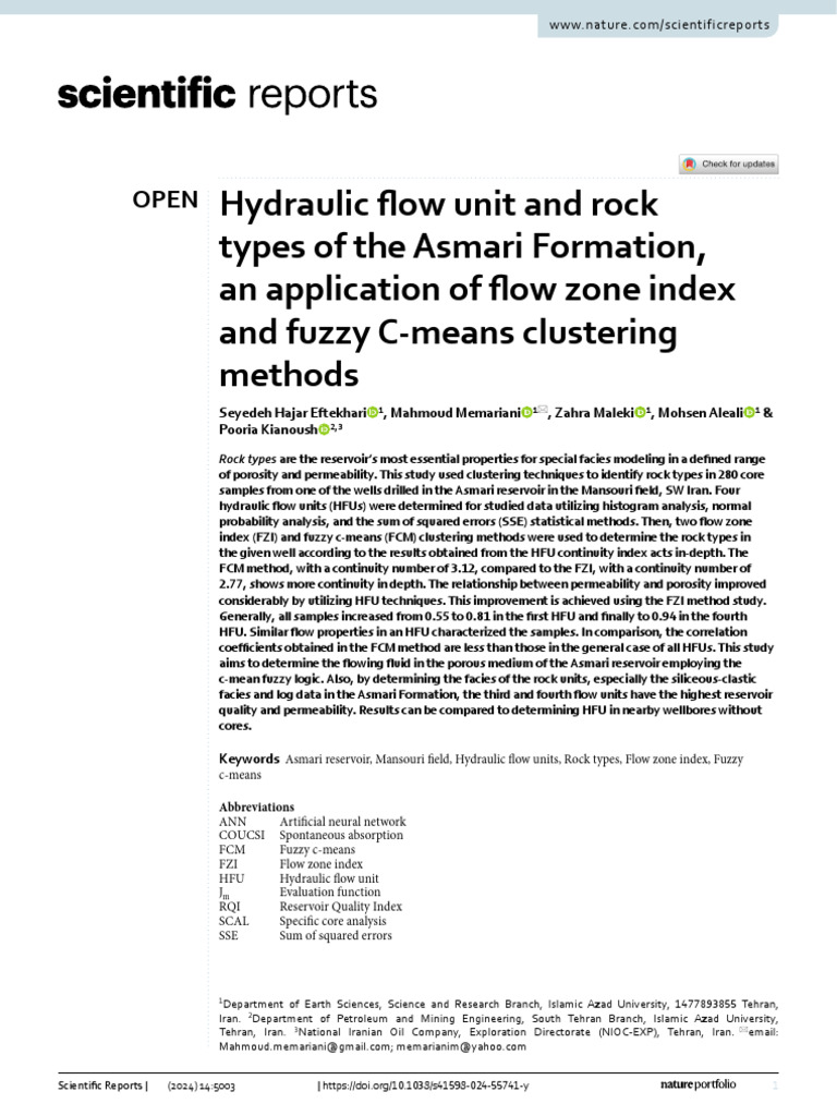 Hydraulic Flow Unit And Rock Type Pdf Cluster Analysis Porosity