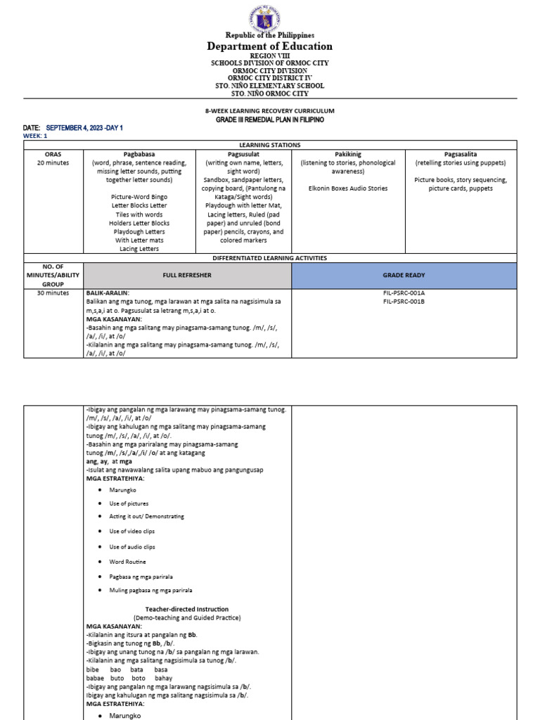 Remedial Plan in Fil | PDF