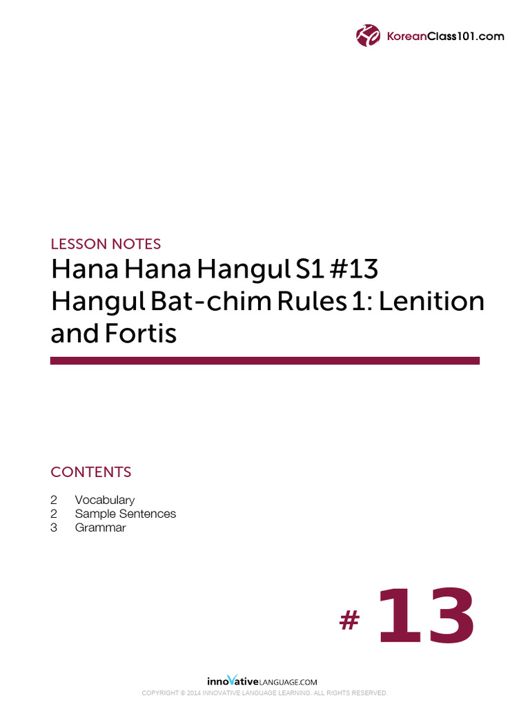 01pdf Hangul Batchim Rules. Lenition and Fortis | PDF | Korean Language ...