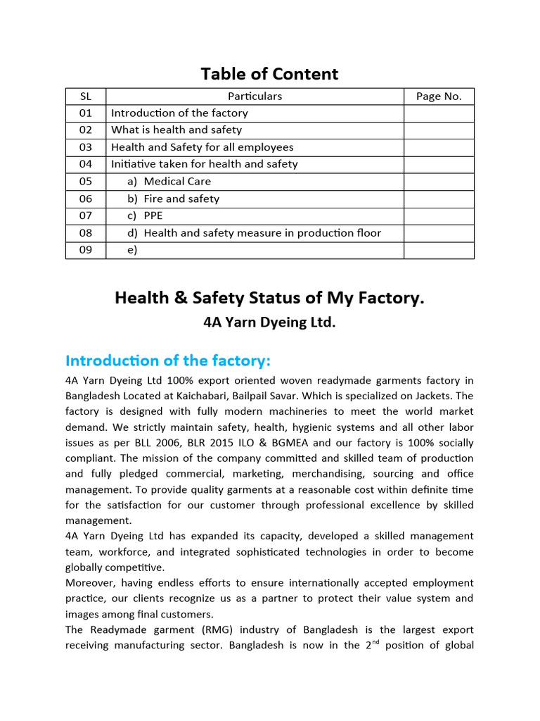 Health & Safety Status of Factory | PDF