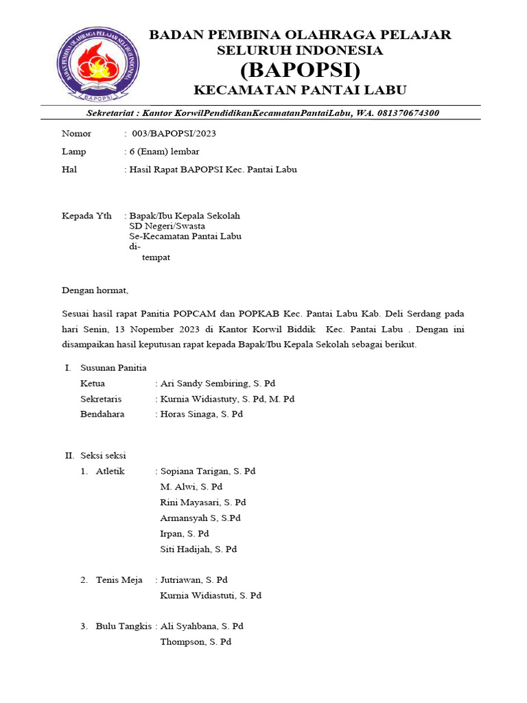 5.02. Surat Kegiatan Bapopsi 2023 | PDF