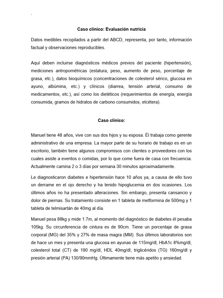 Caso Clínico | PDF | Diabetes | Caloría Caso Clínico | PDF | Diabetes | Caloría