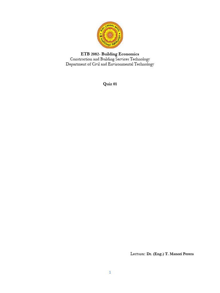 Quiz 1 - ETB 2082 Building Economics | PDF