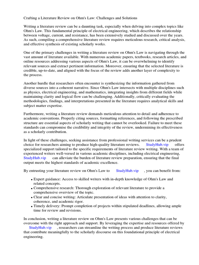 Literature Review of Ohms Law | PDF | Electrical Resistance And ...