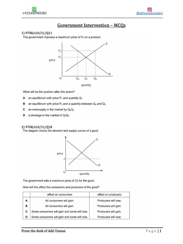 Government Intervention MCQs | PDF