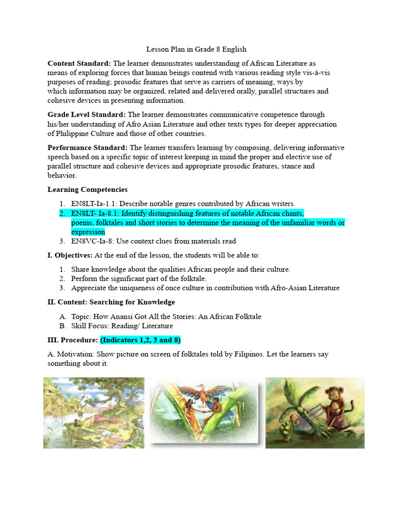 Lesson Plan in Grade 8 English Draft | PDF