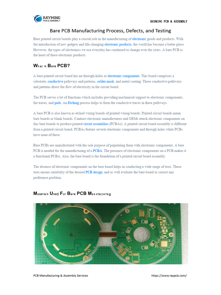 Bare Pcb Manufacturing Process Defects And Testing Pdf Printed