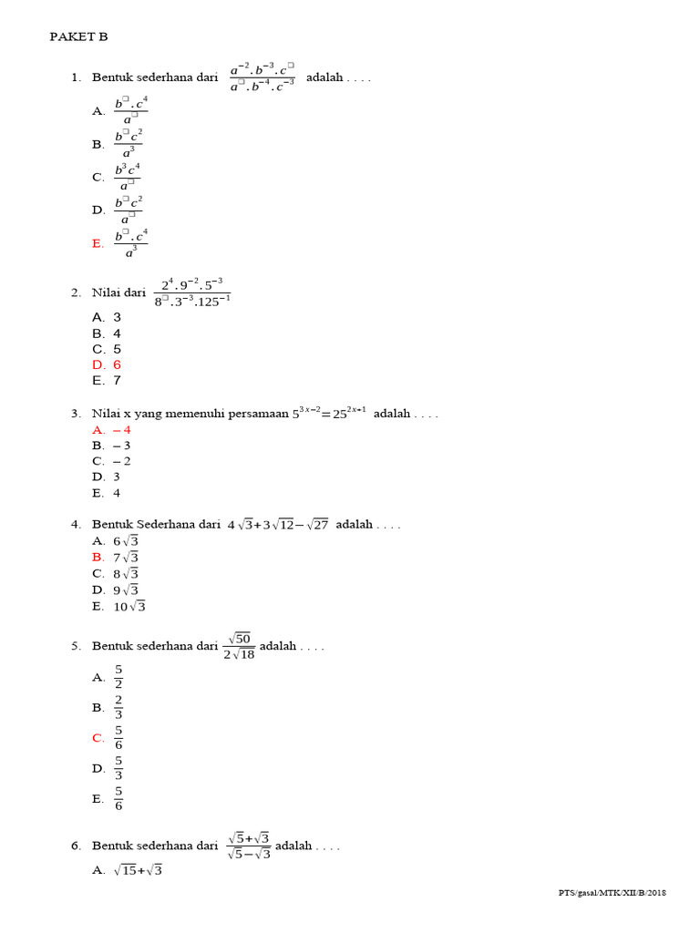 SOAL PAS KELAS X BAB 1 BIL.REAL B | PDF