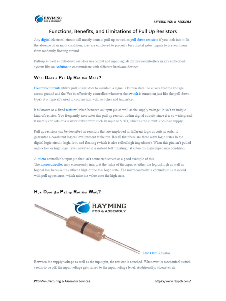 Functions, Benefits, and Limitations of Pull Up Resistors | Download Free PDF | Resistor ...