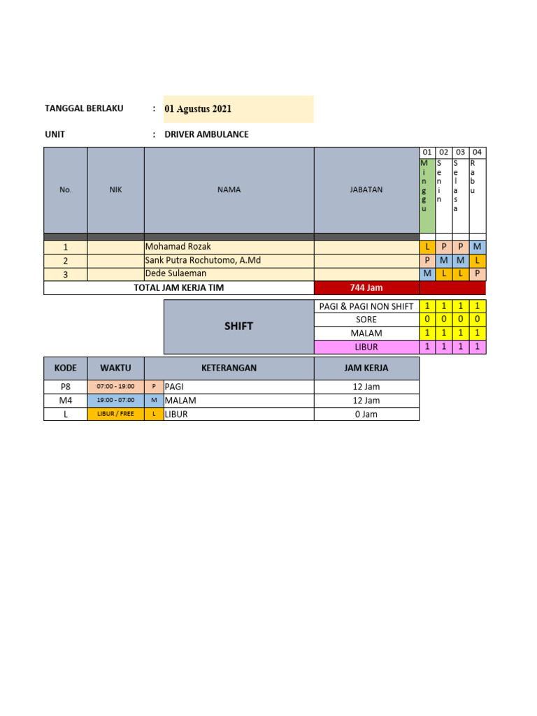 Jadwal Agustus 2021 - Driver | PDF