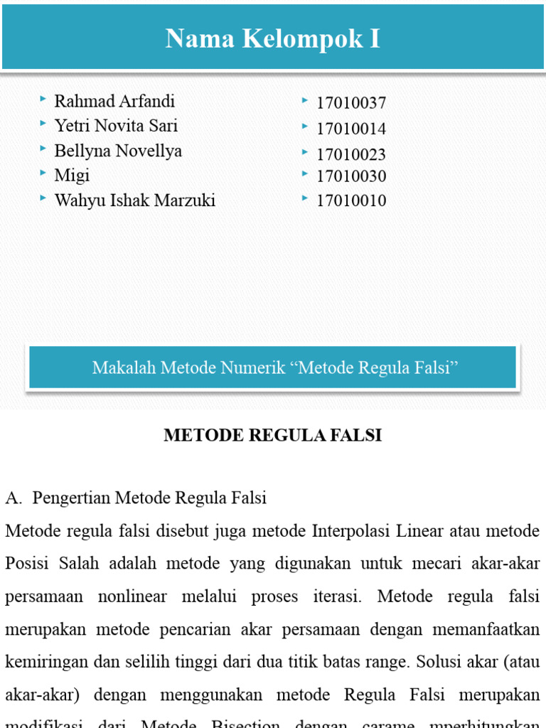 Materi Metode Numerik (Metode Regula Falsi) | PDF