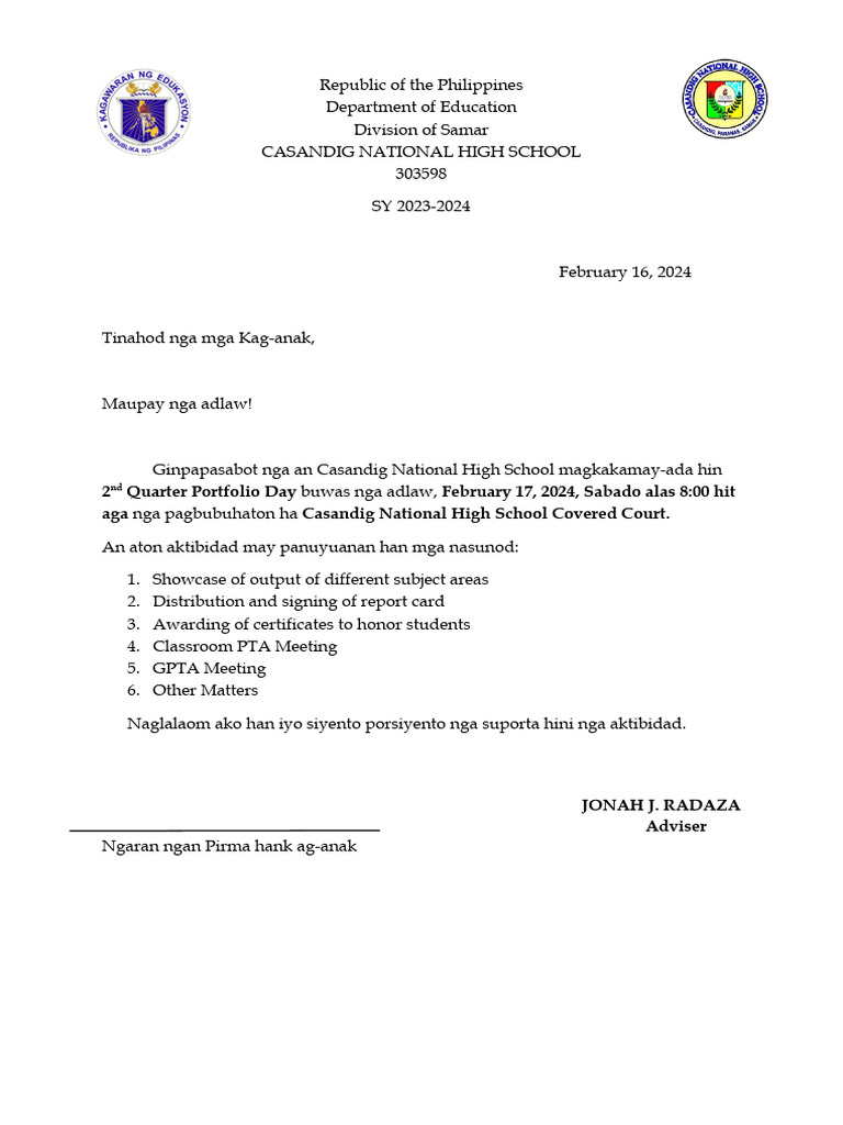 Portfolio Day Letter | PDF