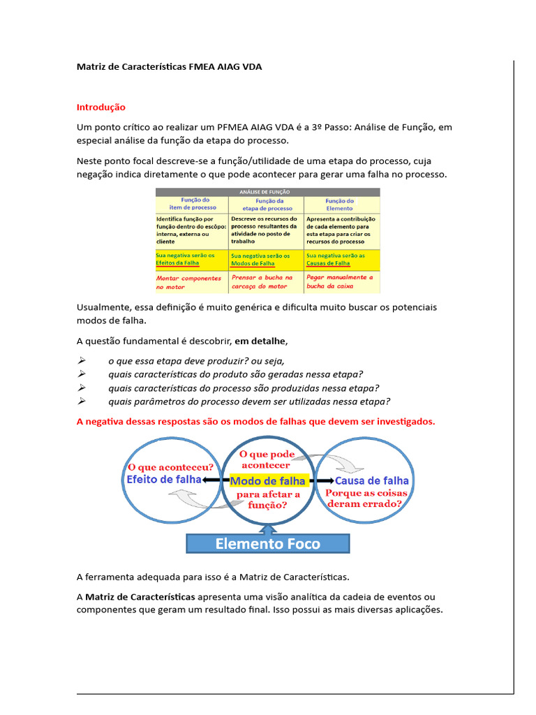Matriz de Características para PFMEA AIAG VDA | PDF | Matriz ...