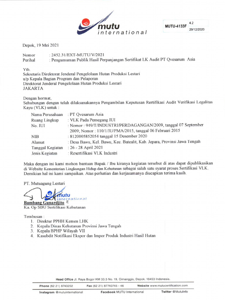 PP Hasil Perpanjangan Sertifikat LK PT Qvesarum Asia | PDF