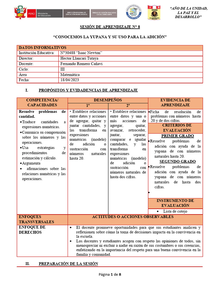 SESIÓN DE APRENDIZAJE N8 18.04.23 Abril | PDF