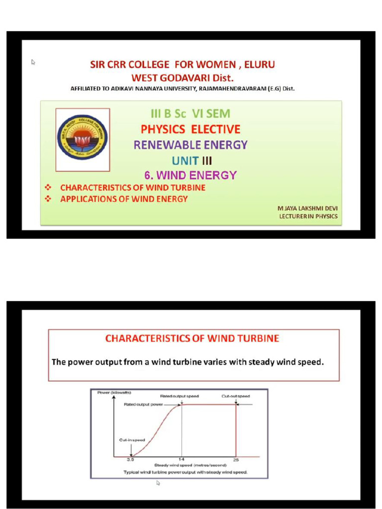 BSC 36 - Renewable Energy - Unit 3 - Characteristics of Wind Turbine, Applications of Wind ...