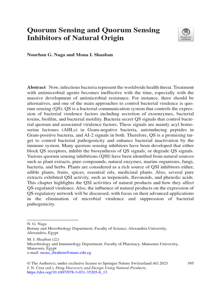 Quorum Sensing and Quorum Sensing Inhibitors of Natural Origin | PDF | Bacteria | Pseudomonas ...