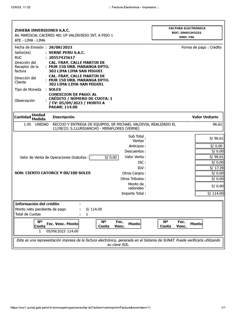 2023-01-08-27-Verne-Zuheba Inversiones-E001-746 | PDF | Bancario | Finanzas personales