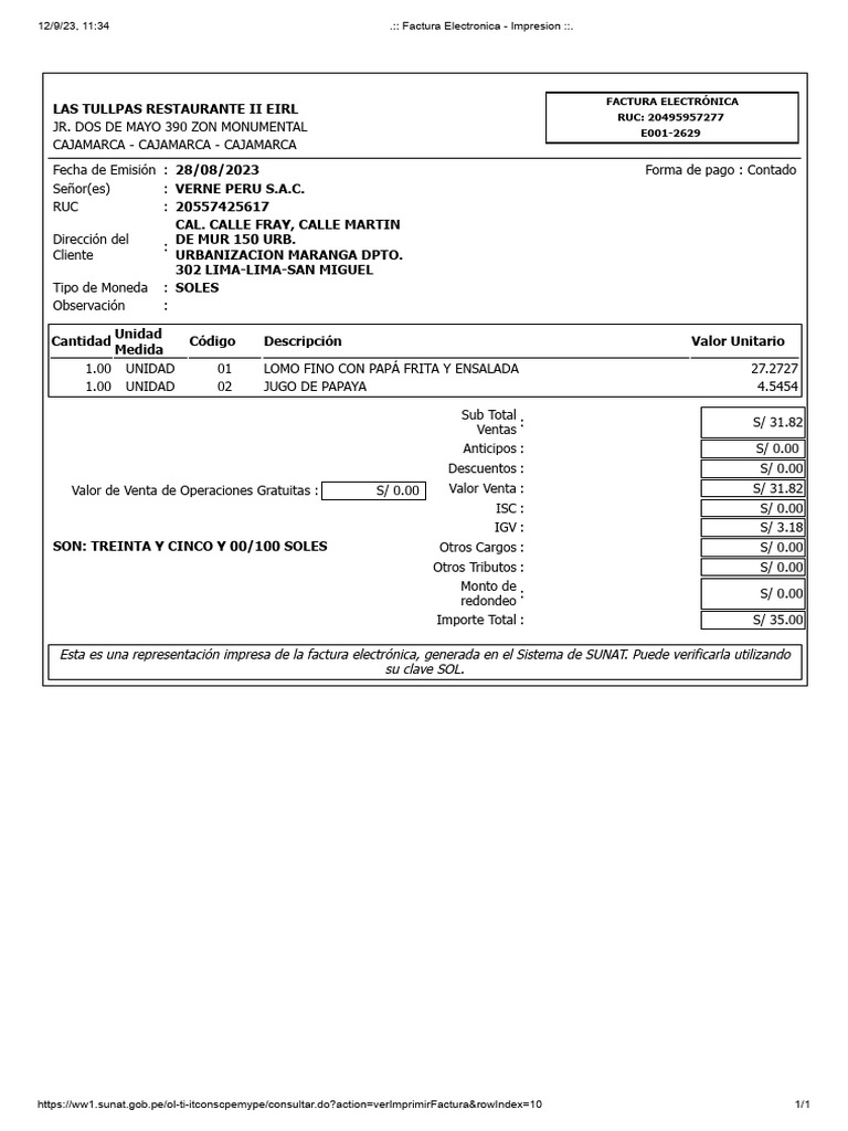 2023-01-08-28-Verne-Las Tullpas Restautante-E001-2629 | PDF | Tecnología bancaria | Pagos