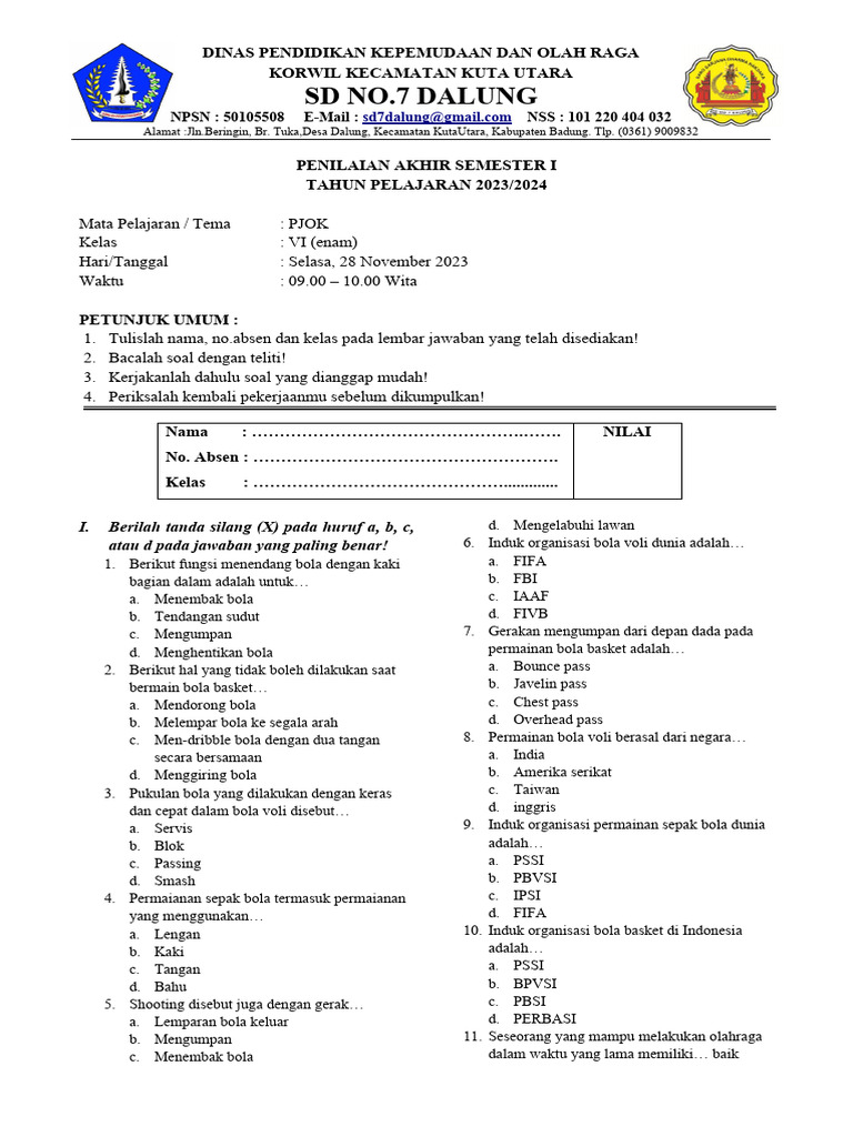 Soal PAS PJOK Kelas 6 | PDF