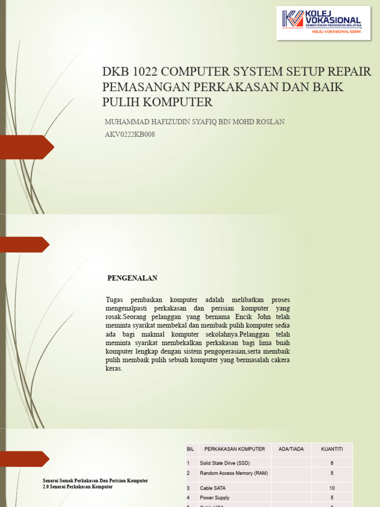 DKB 1022 Computer System Setup Repair Syafiq | PDF