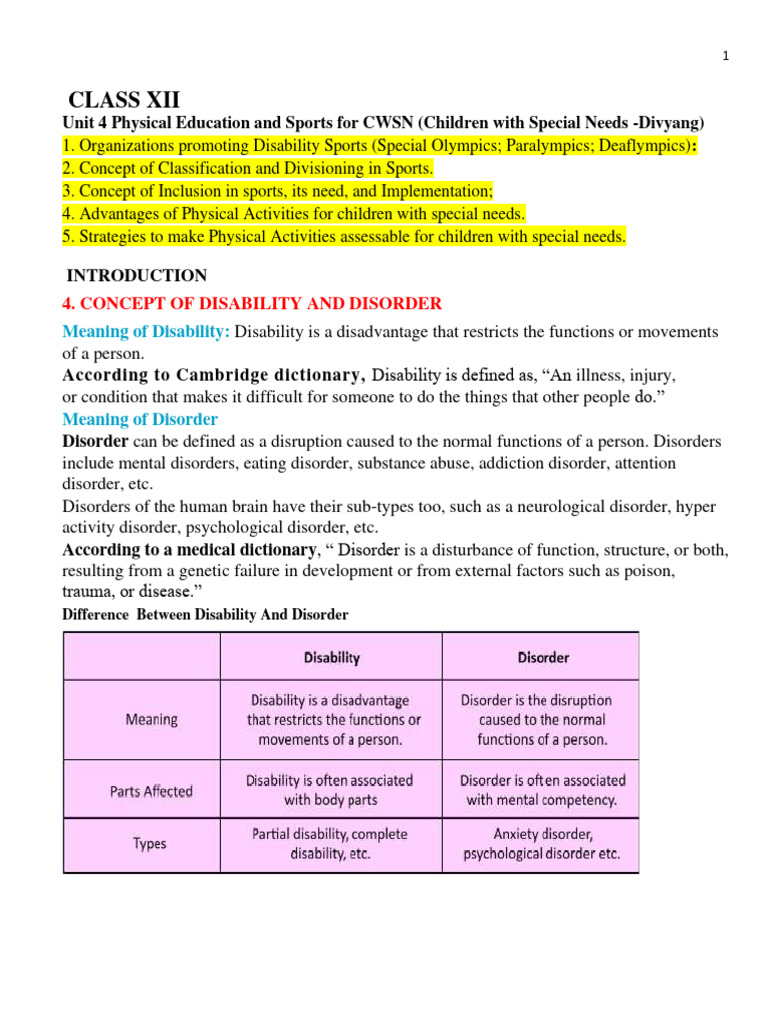 Unit 4 Physical Edu For CWSN2023 | PDF