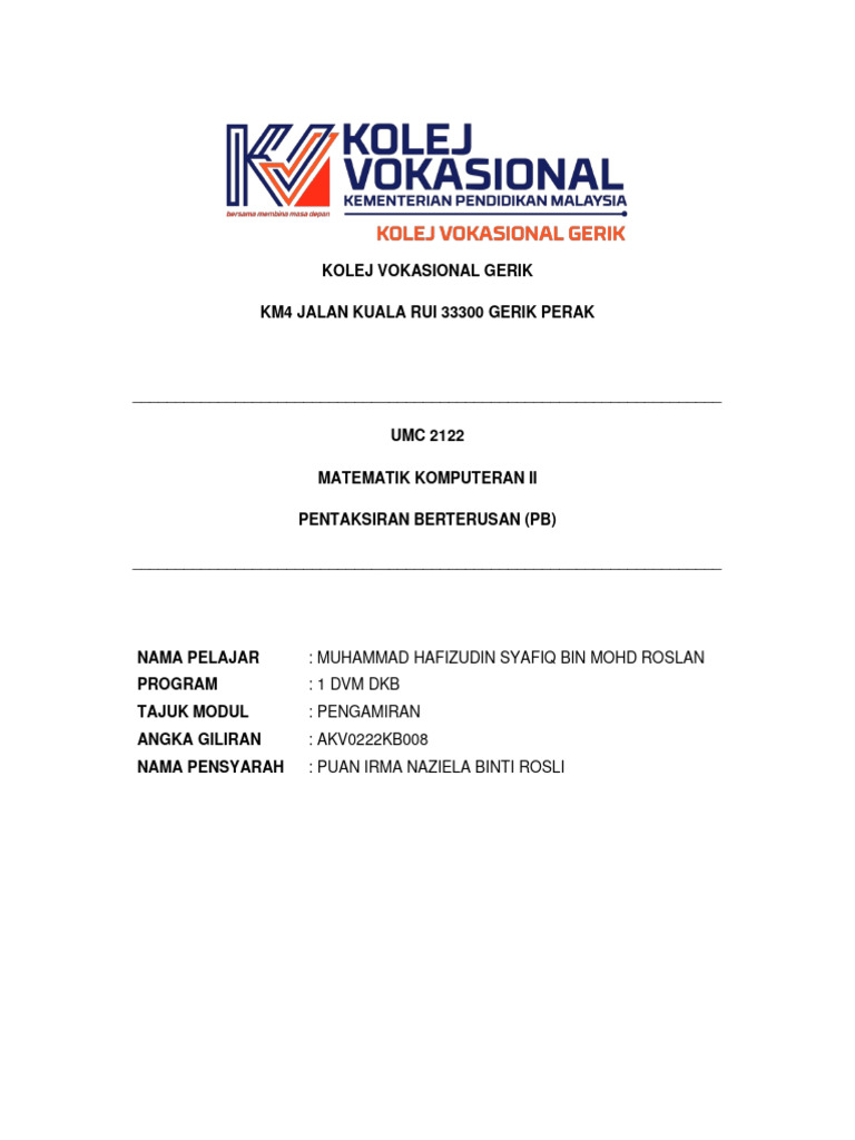 PB laporan math syafiq pengamiran | PDF