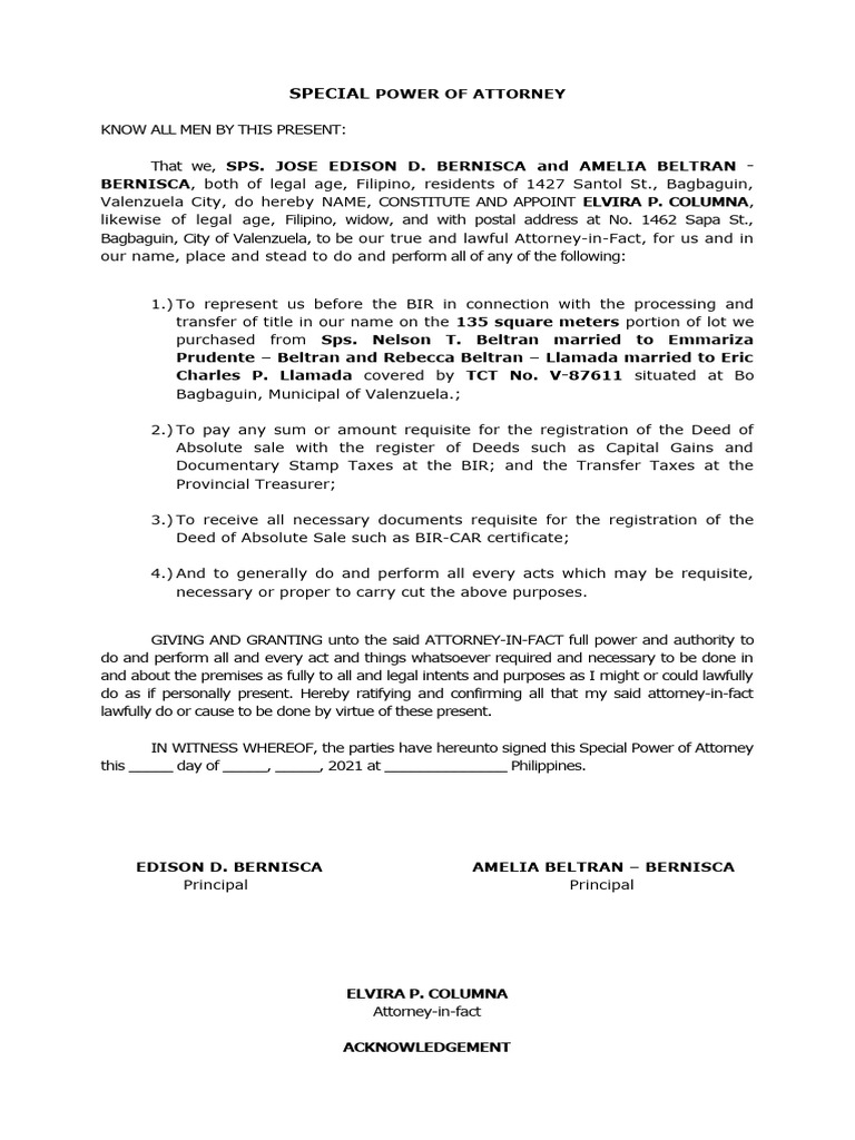 SPA-135 | PDF | Power Of Attorney | Private Law