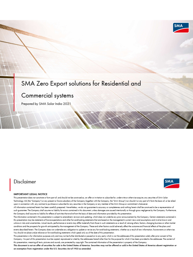 SMA - Zero Export Webinar - Final | PDF | Photovoltaic System | Power Inverter