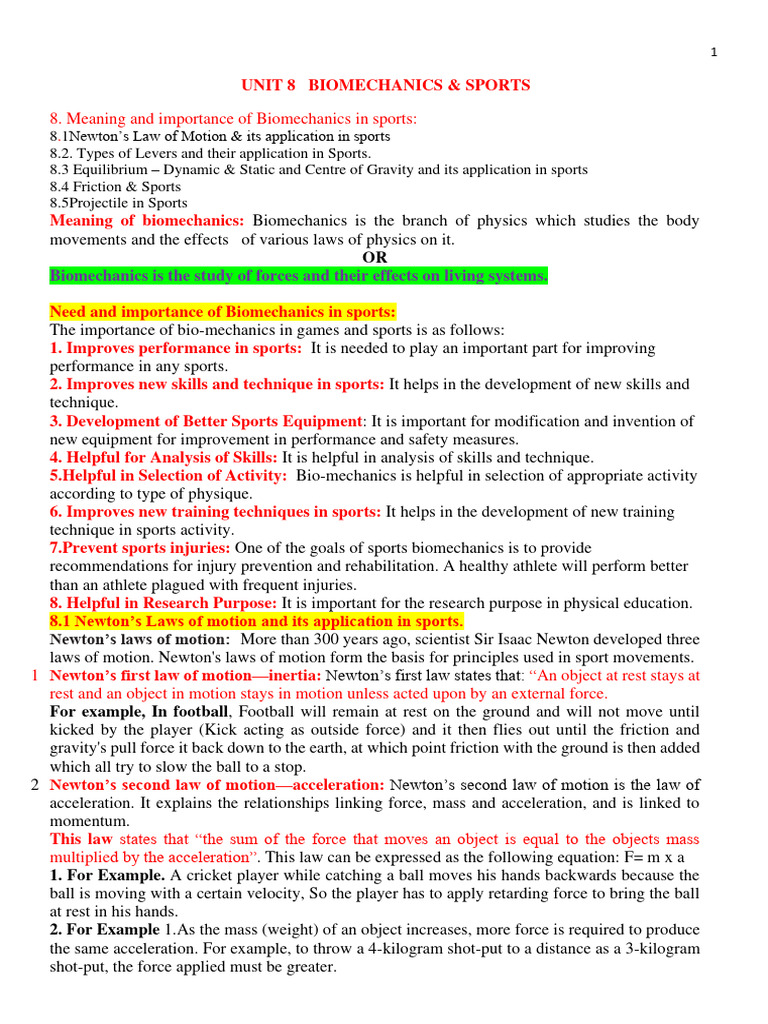 UNIT 8 BIOMECHANICS IN SPORTS 2023n | PDF | Friction | Inertia
