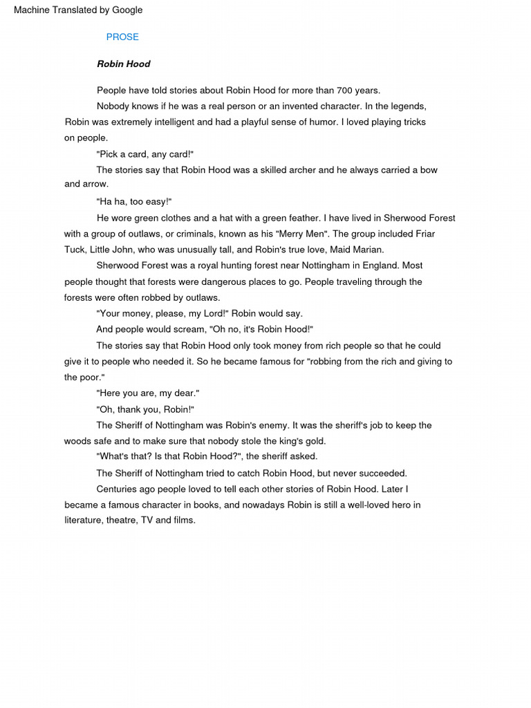 Robin Hood | PDF | Robin Hood | English Legendary Characters