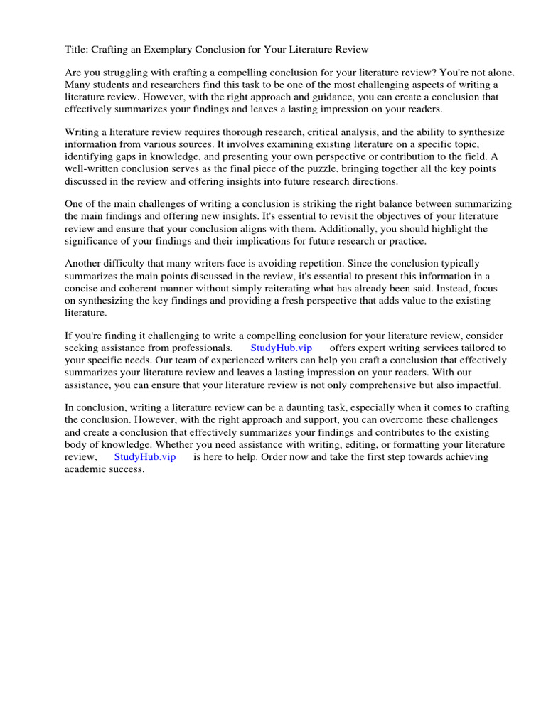 Example of A Good Conclusion For A Literature Review | PDF | Essays ...