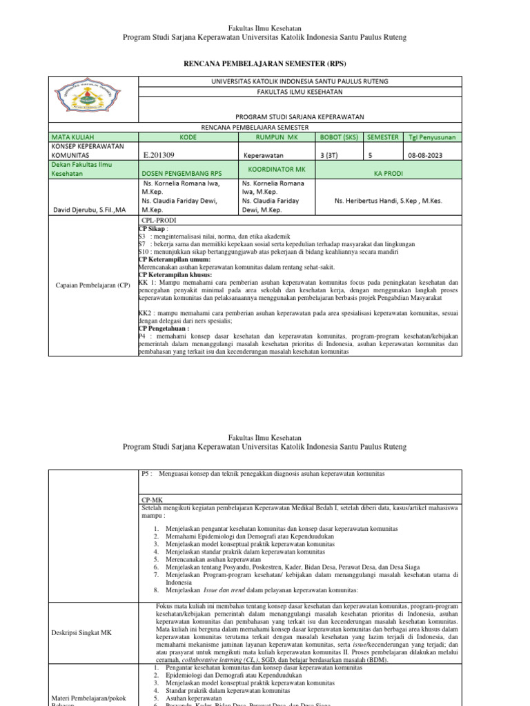 RPS Keperawatan Komunitas UCKI Santu Paulus | PDF