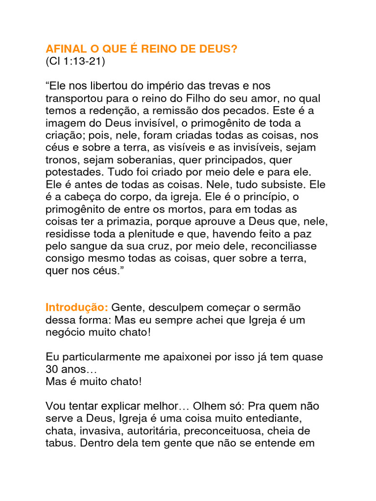 Afinal o Que É Reino de Deus CL 1-13-21 | PDF | O Reino de Deus | Daniel (personagem Bíblica)