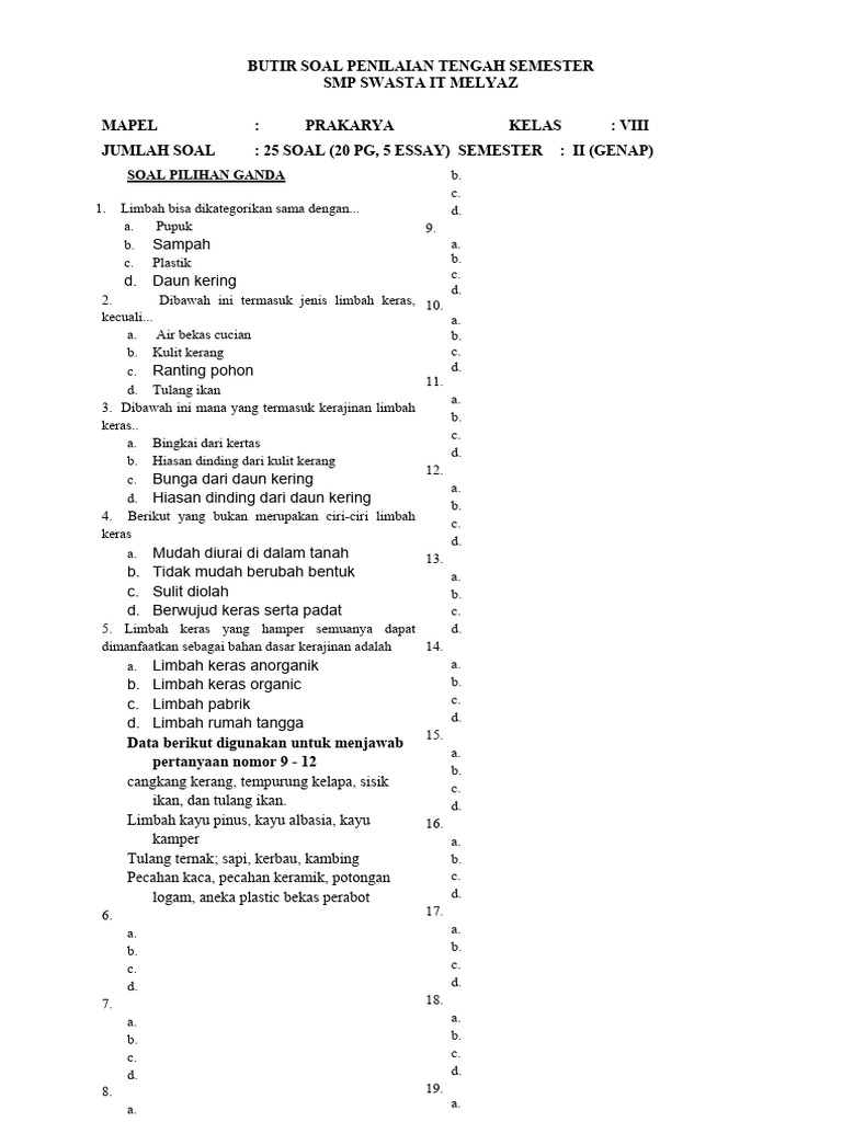 Soal Prakarya Kelas VIII | PDF
