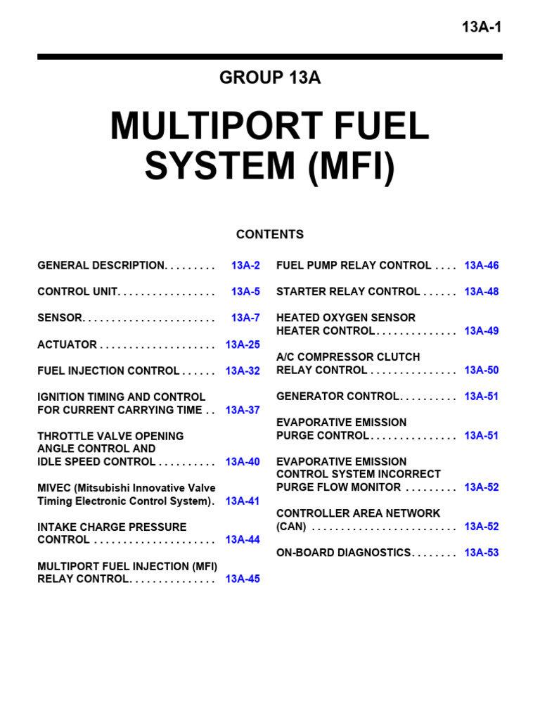 Multiport Fuel System (Mfi) : Group 13A | PDF | Throttle | Fuel Injection
