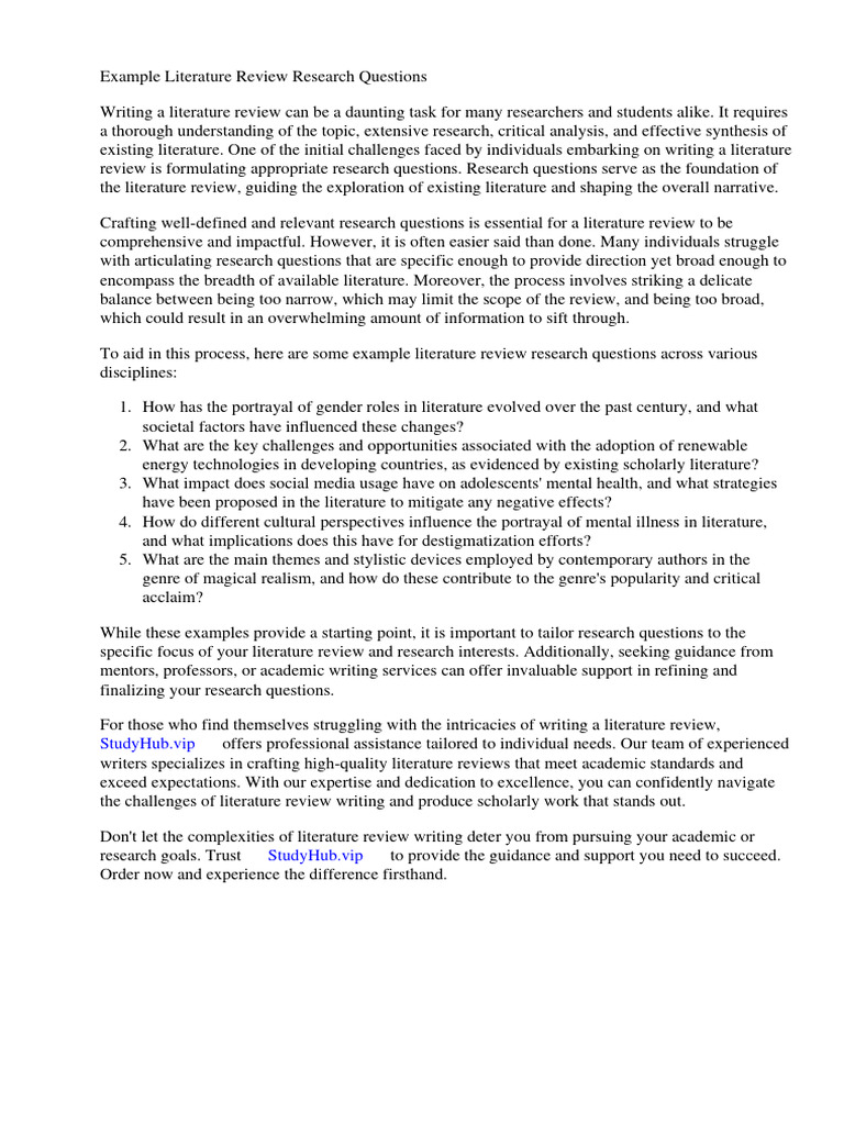 Example Literature Review Research Questions | PDF