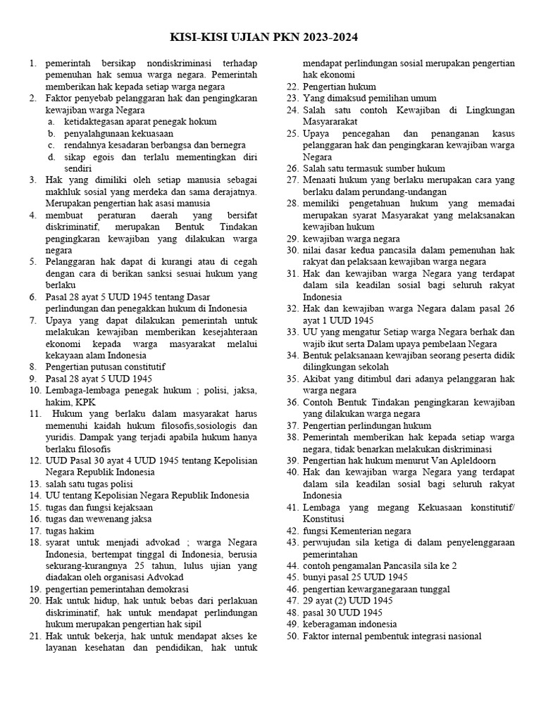 Kisi Kisi Am PKN 2023 2024 | PDF