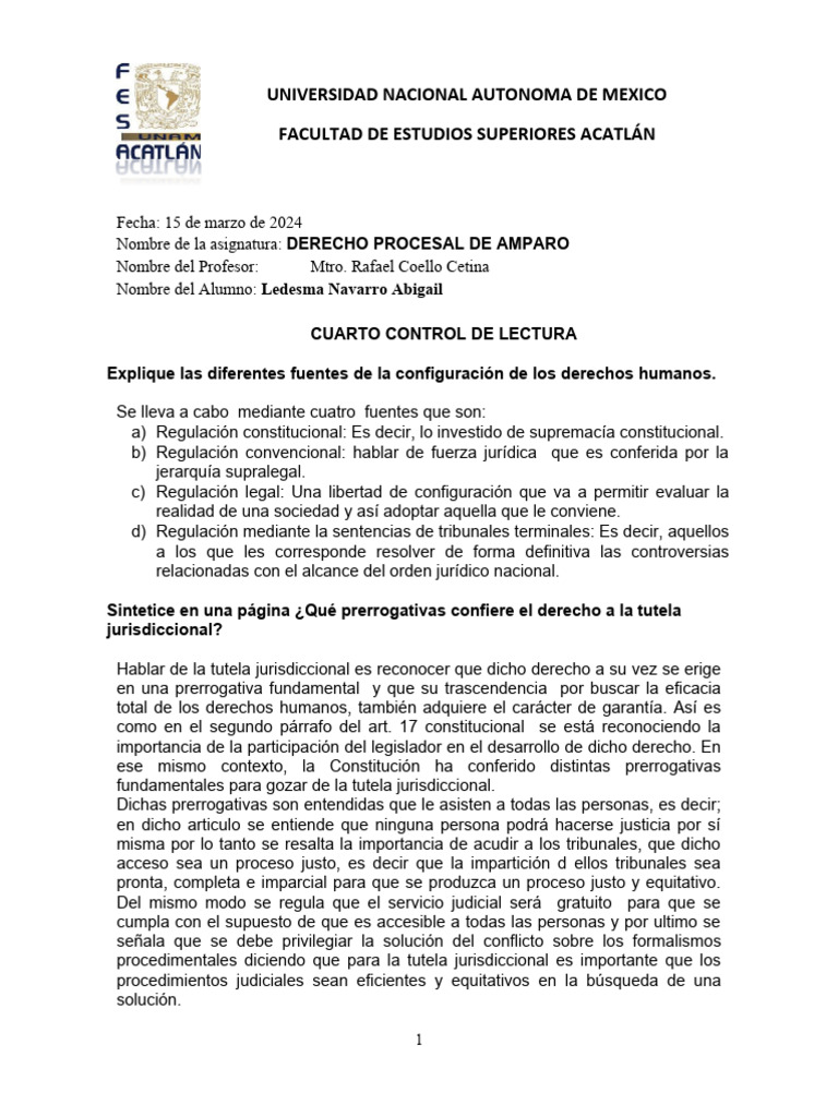 Control de Lecturas Núm. 4 | PDF | Ley procesal | Jurisdicción