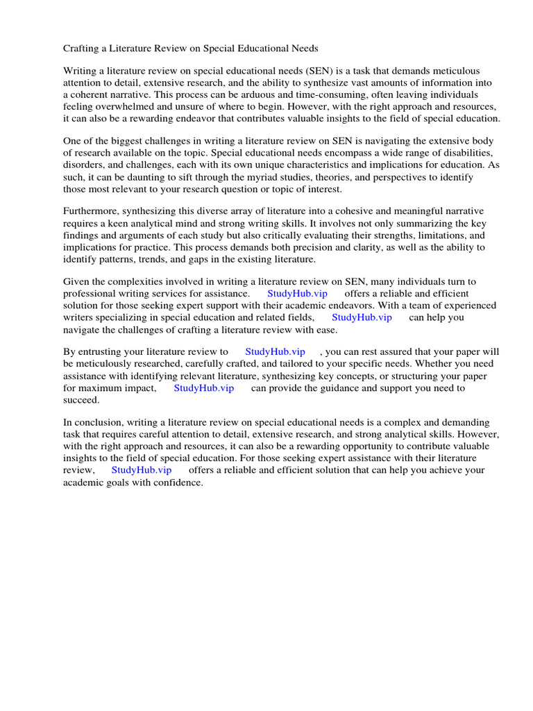 Literature Review Special Educational Needs | PDF | Inclusion ...