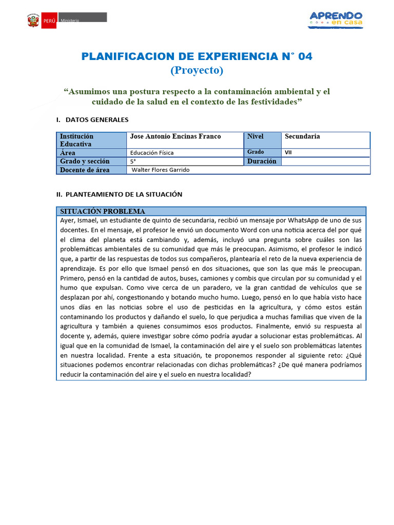 Planificacion de Exp. 5° | PDF | Relaciones personales, crianza y desarrollo personal