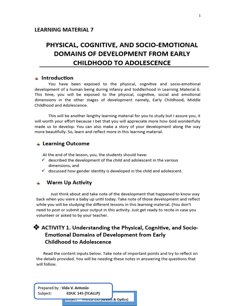 Learning Material 7. DCAD - Physical, Cognitive, Social and Emotional ...