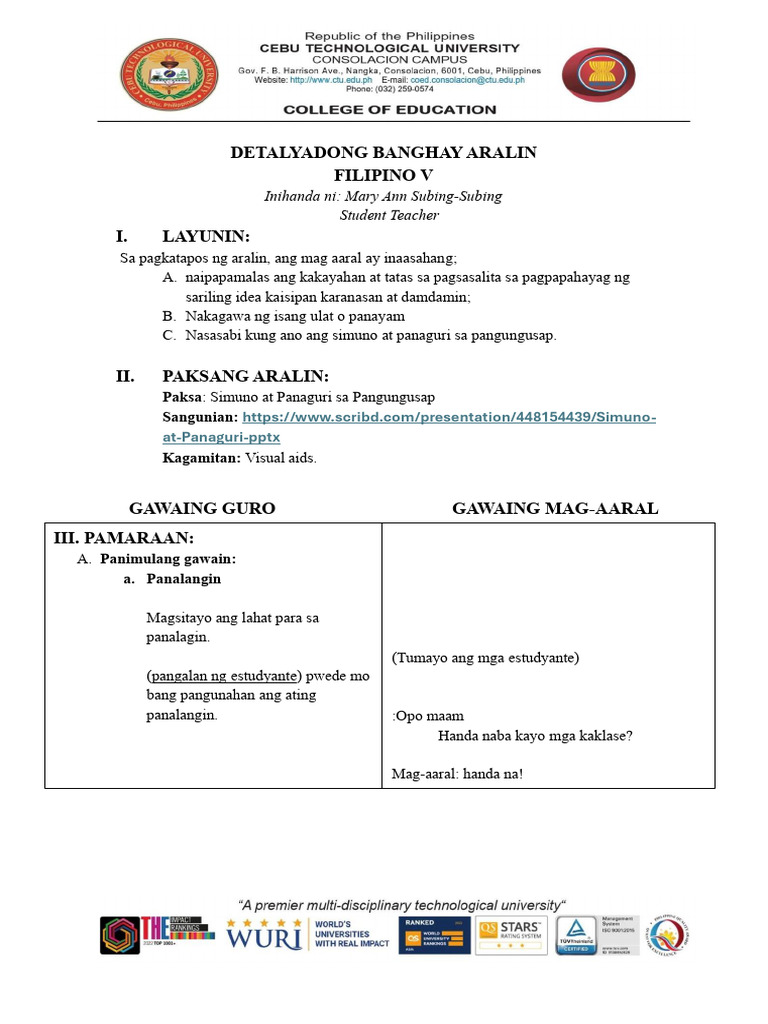 DLP Simuno at Panaguri Filipino Grade V | PDF