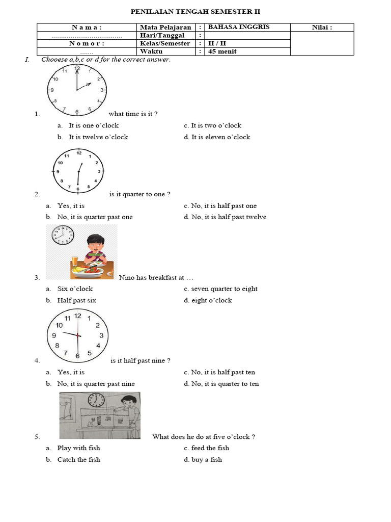Soal PTS Bahasa Inggris Kelas 4 Semester 2 | PDF