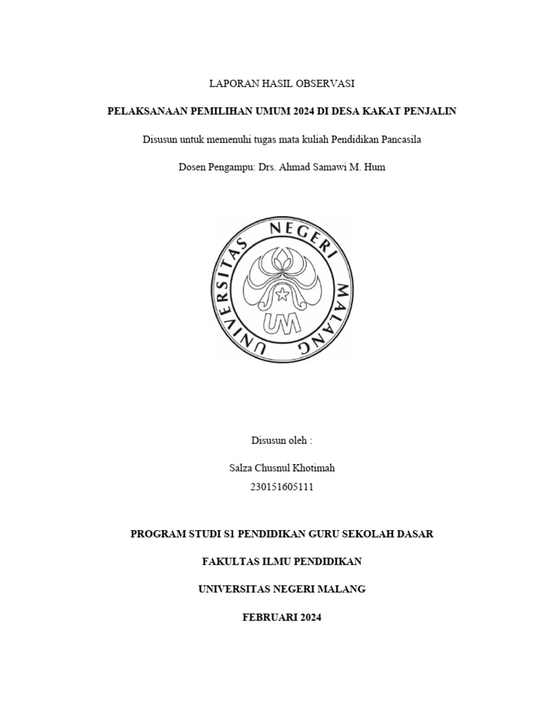 Laporan Pelaksanaan Kegiatan Pemilu 2024 Di Desa Kakat Penjalin | PDF