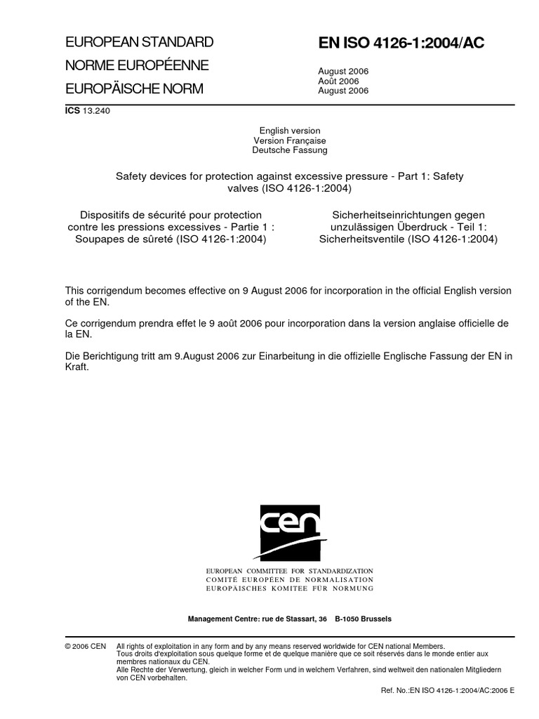 En Iso 4126-1-2005-Ac1 | PDF | Organisation internationale de ...