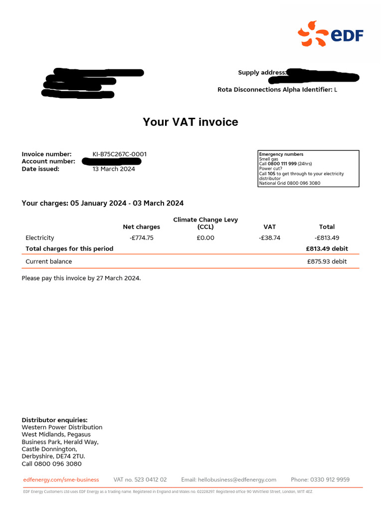 Edf Invoice | PDF | Cheque | Payments