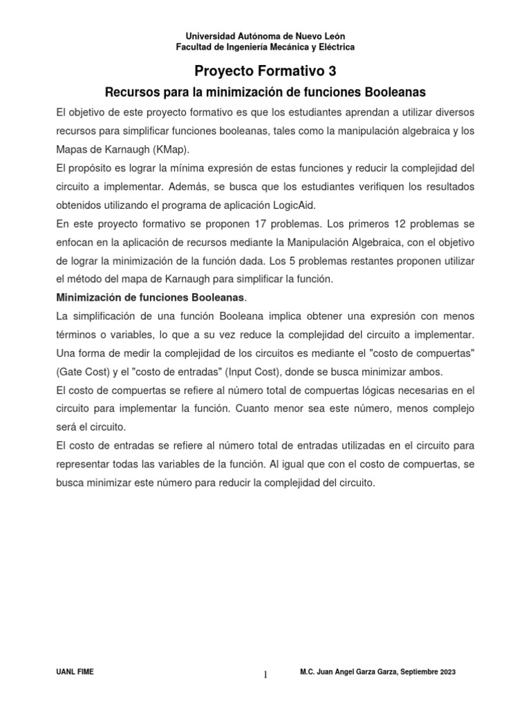 Minimización de Funciones Booleanas | PDF | Álgebra de Boole | Enseñanza de matemática