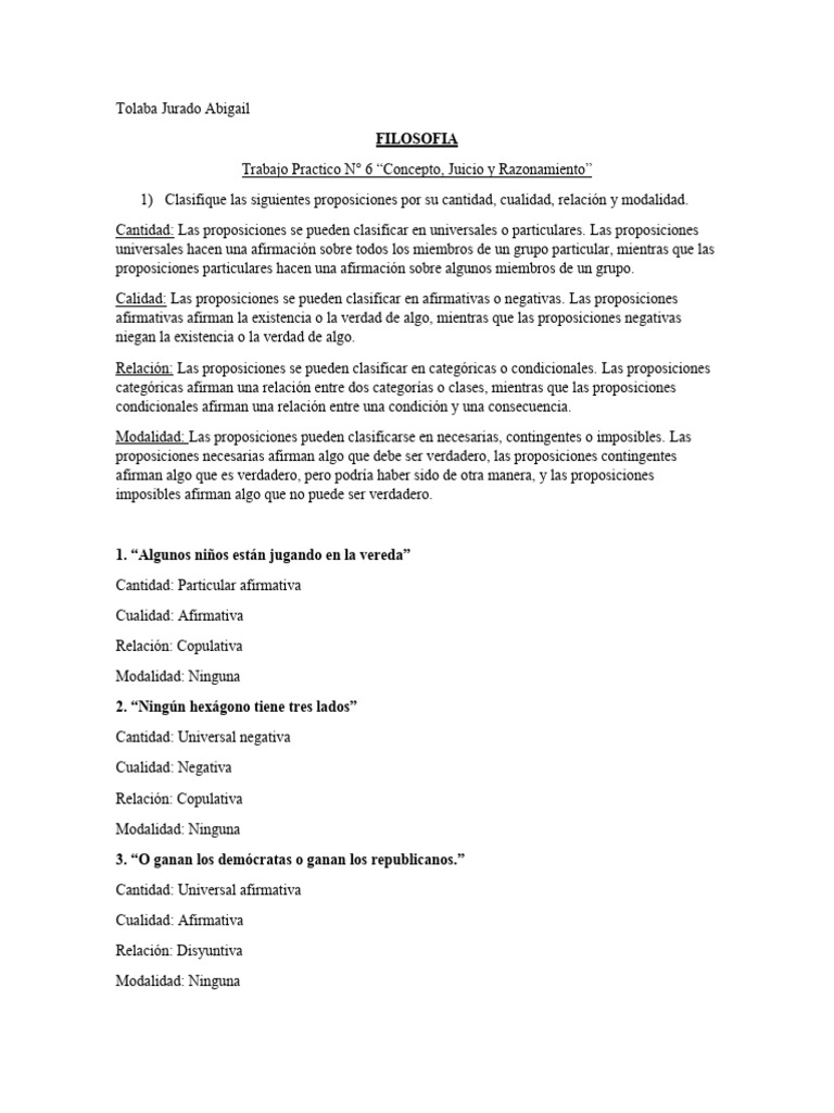 tp6 Filo | PDF | Proposición | Concepto